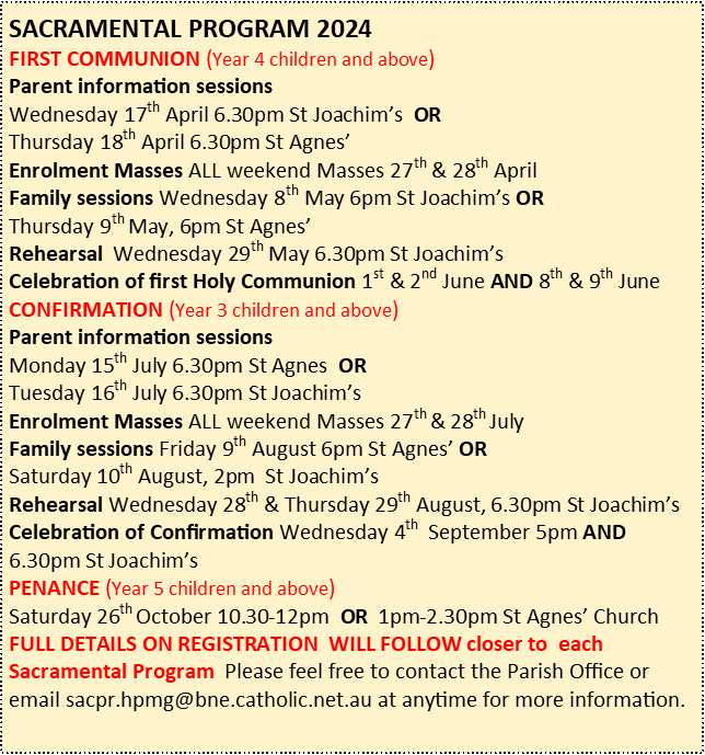 Sacramental Program 2025 – Holland Park Mt Gravatt Catholic Parish